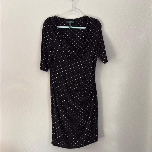Talbots | Dresses | Talbots Black And White Ruched Wrap Midi Dress ...
